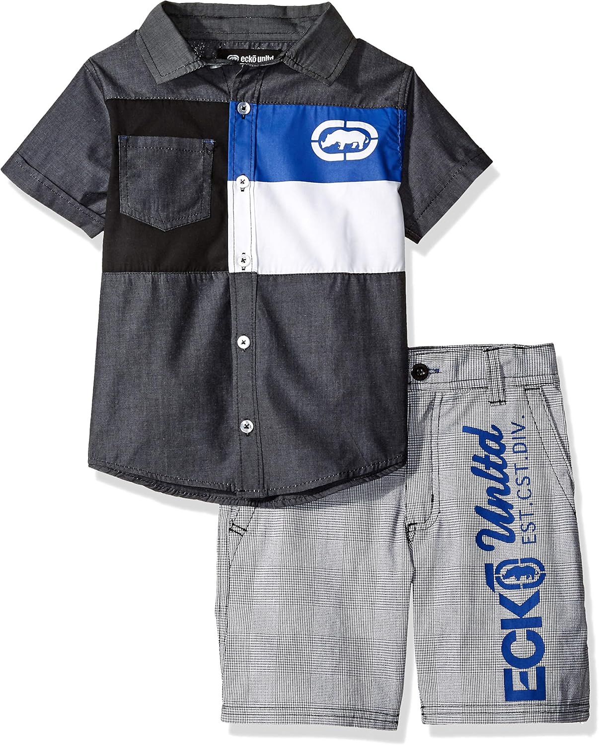 Marc Ecko Boys Sleeve Woven Shirt and Plaid Short Set, Black, 3 Years ...