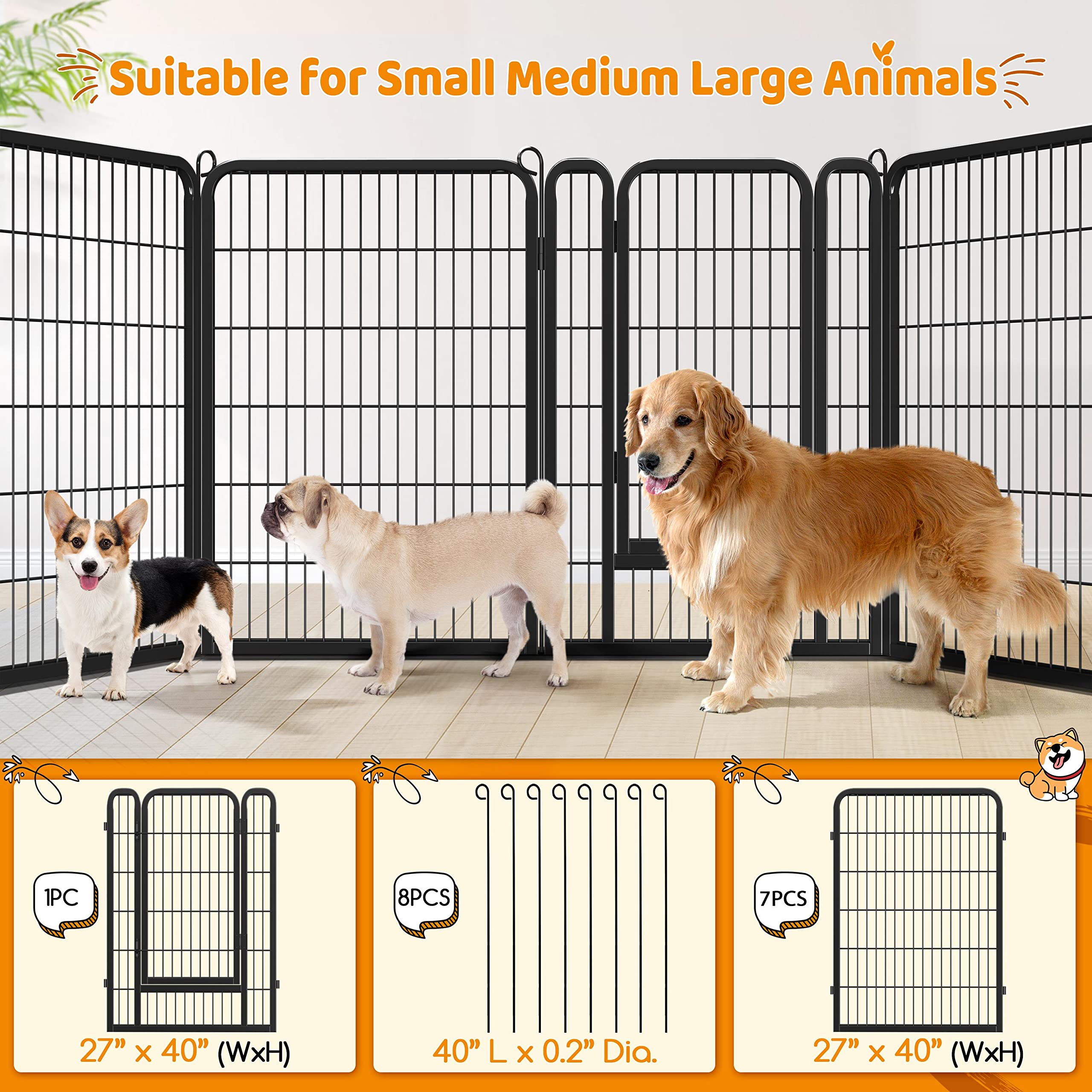 Yaheetech Dog Playpen, 32 Panels 40 Inch Height Small Animals Pen Heavy ...