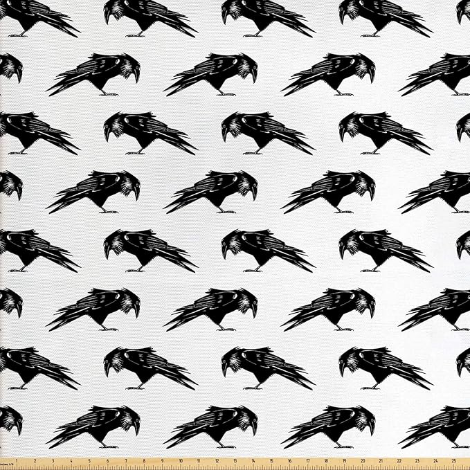 Amazon.com: Lunarable Raven Fabric by The Yard, Ink Drawn Style Black ...