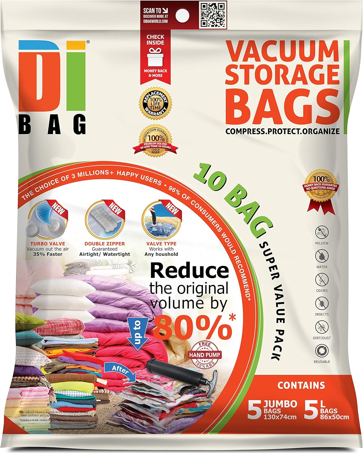 DIBAG ® 10 Space Saver Vacuum Storage Bags - Premium Travel Space Bags ...