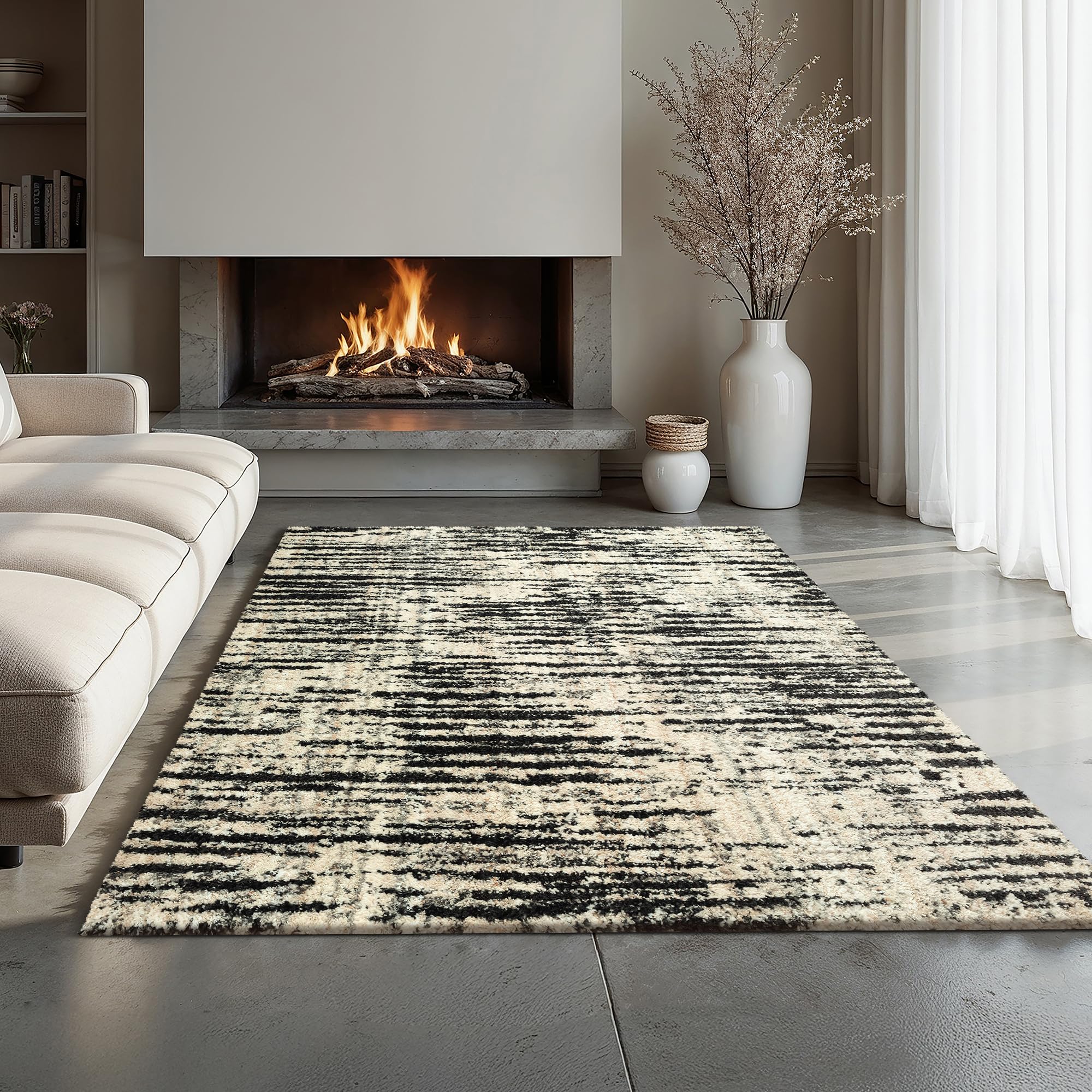 Ottomanson Modern Abstract Shag Rug 5x7 Soft Pile Shag Area Rug for ...