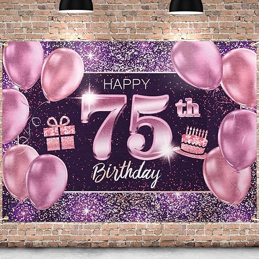Amazon.com: PAKBOOM Happy 75th Birthday Backdrop Pink Photo Background ...