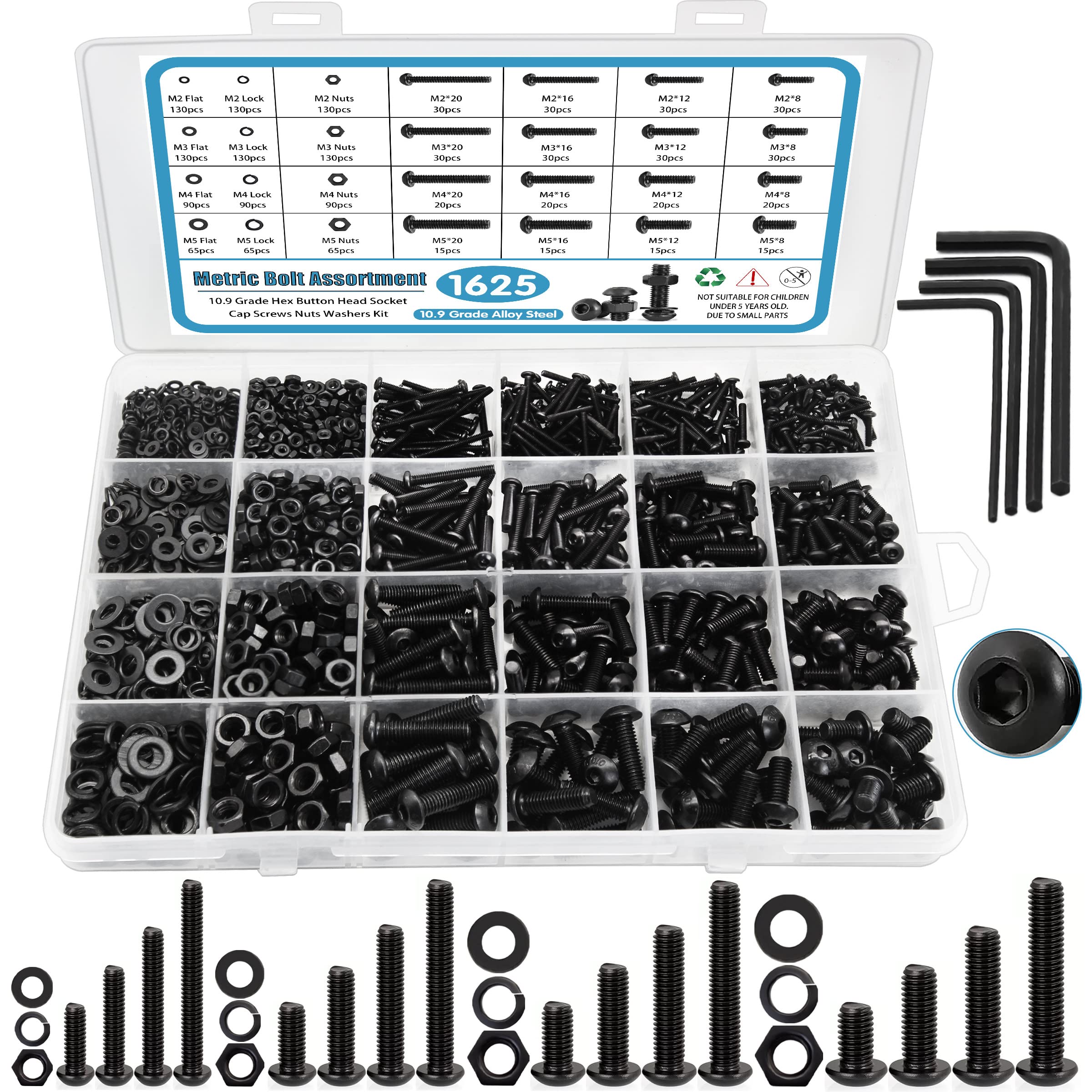 SATANTECH 1625PCS Metric Screw Assortment Kit, Metric Bolt Assortment ...