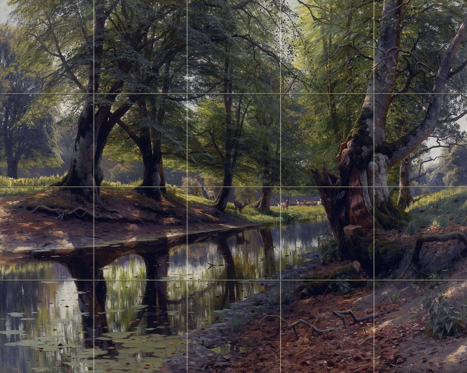 STREAM AND DEER P. Monsted animal forest Tile Mural Backsplash Marble ...