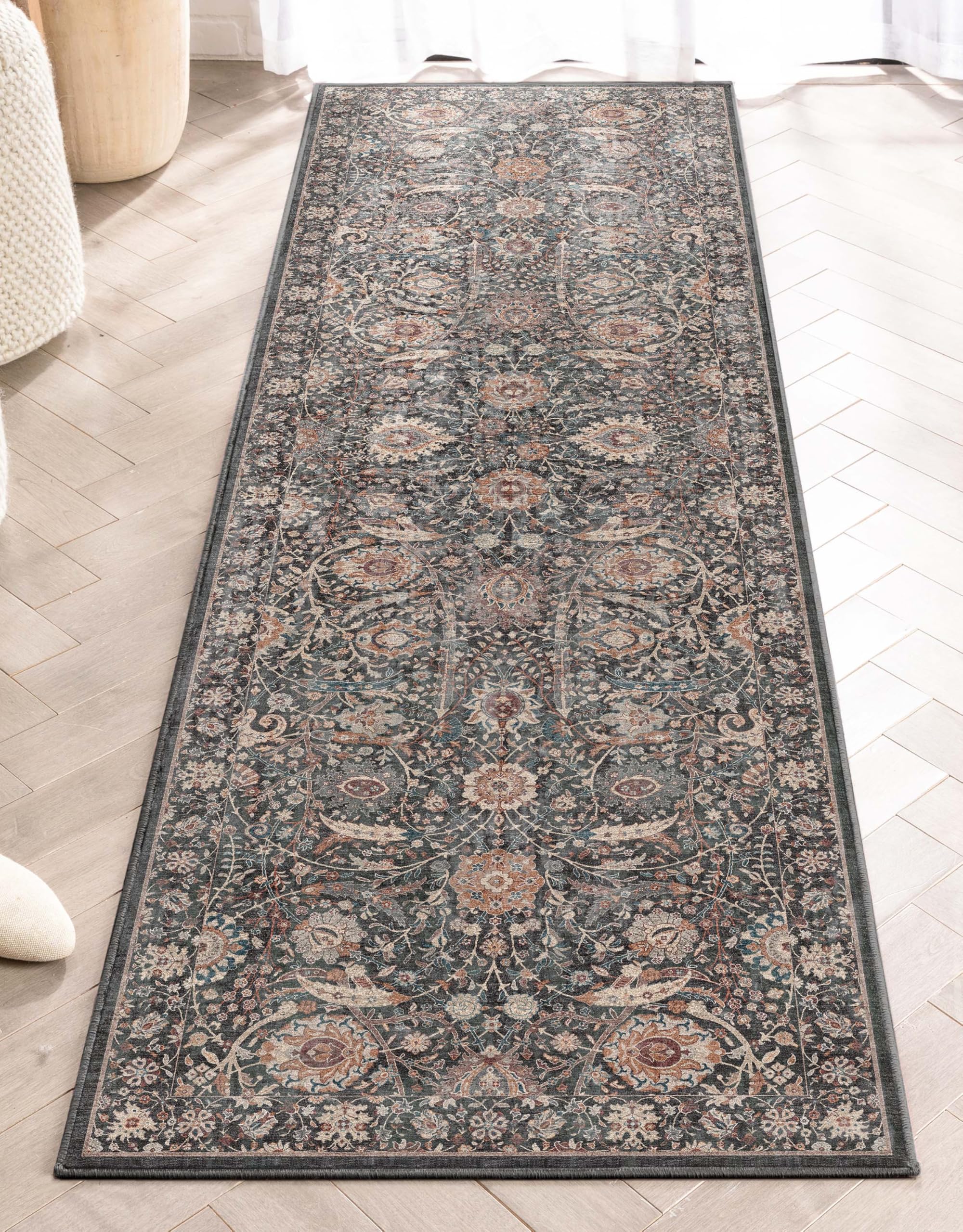 Well Woven Asha Collection Elegant Charcoal Grey Oriental 3x10 Runner ...