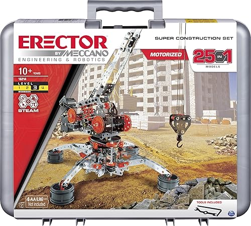 Meccano Erector Super Construction 25-in-1 Motorized Building Set, STEM Education Toy for Ages ...