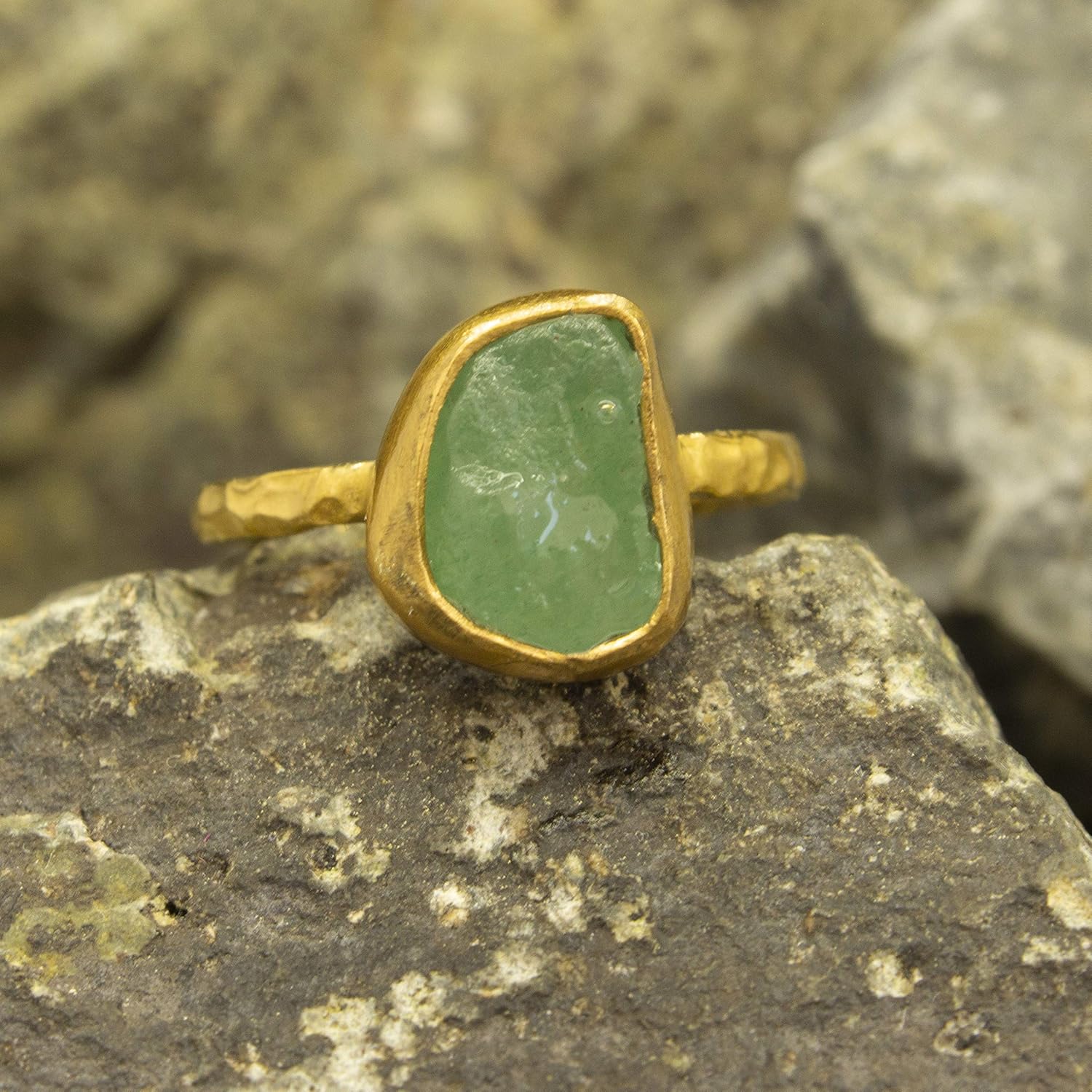 Amazon.com: Natural Raw Aventurine Stone Ring | 24K Gold Plated 925 ...