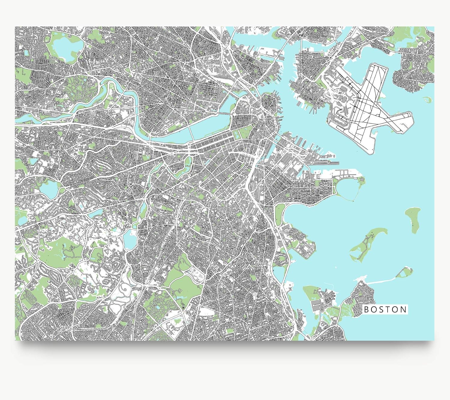 Amazon.com: Boston Map Wall Art Print 8x10, Boston Poster 24x36, Boston ...