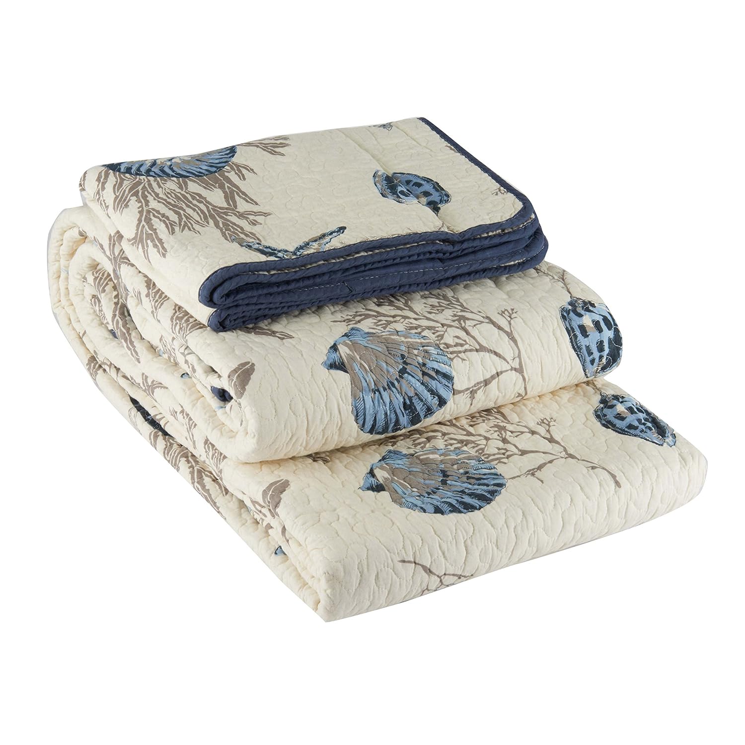 מטבח - Blue Shell Tread Design 3 Piece Comforter Quilt Bedspeads Sets ...