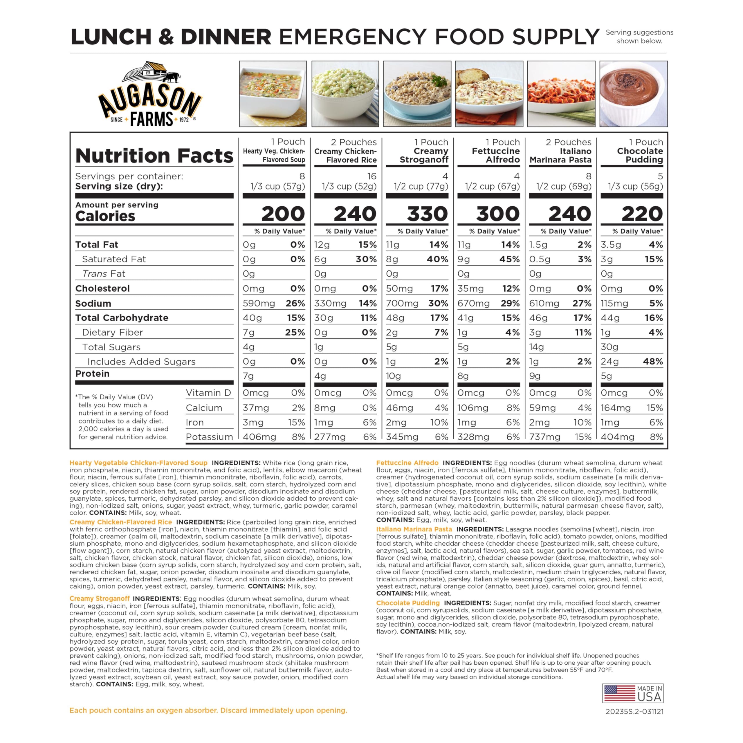 Mua Lunch & Dinner Variety Kit Emergency Food Supply, 113 Servings, 25 ...