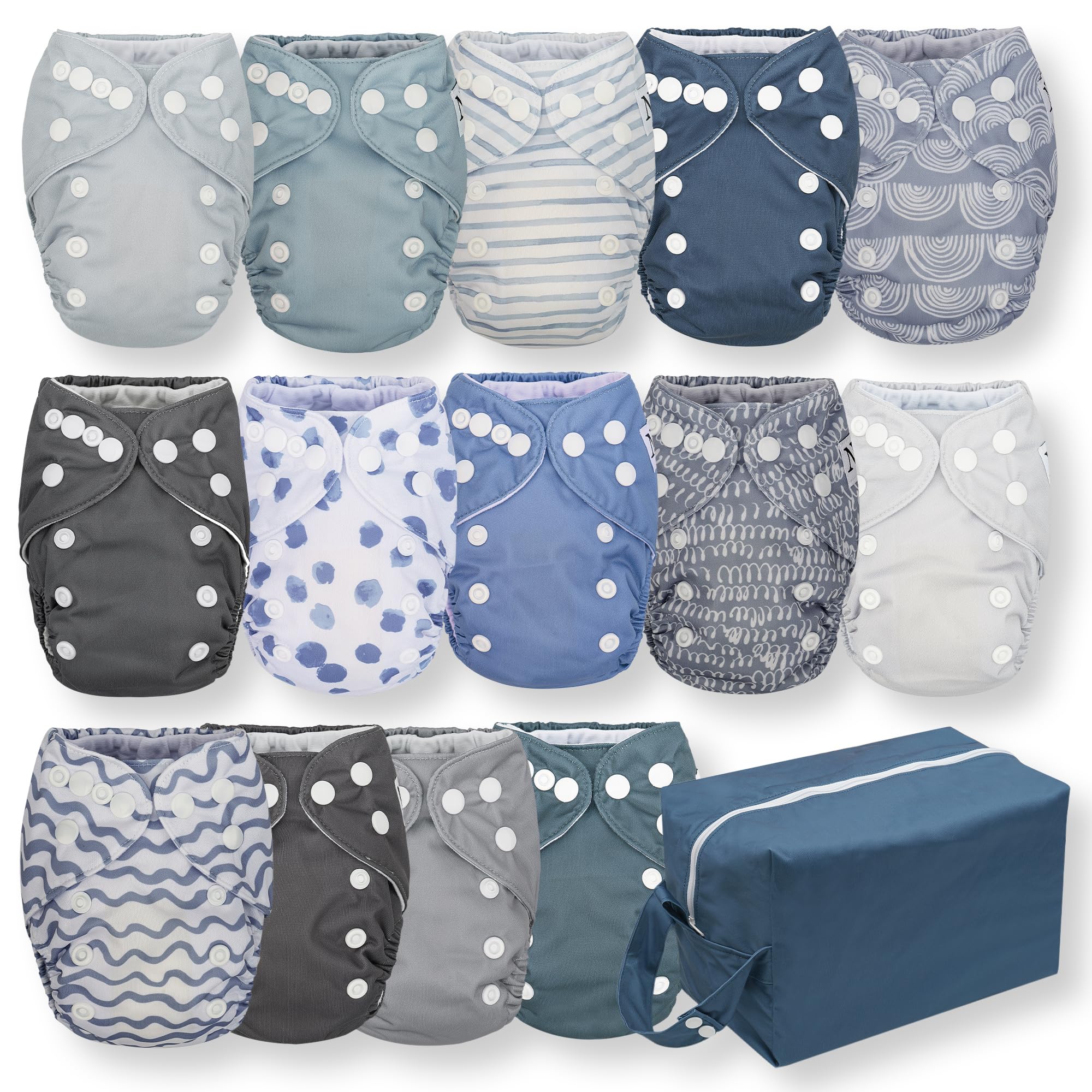 Nora's Nursery Newborn All-in-One Cloth Diaper 14-Pack with Diaper Pod ...