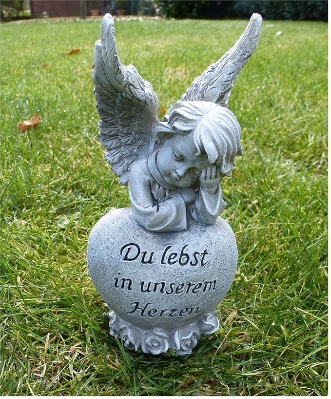 Trauerengel Grabschmuck Engel auf Herz *Du lebst in unserem Herzen ...