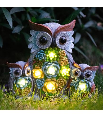 Outdoor Statues For Yard Large FORUP Solar Owl Garden Statue - Resin ...