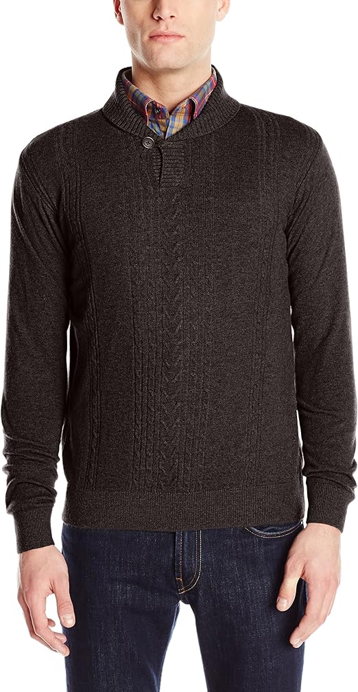 Alex Cannon Men's Cable Front Shawl Collar Sweater, Brown, Small ...