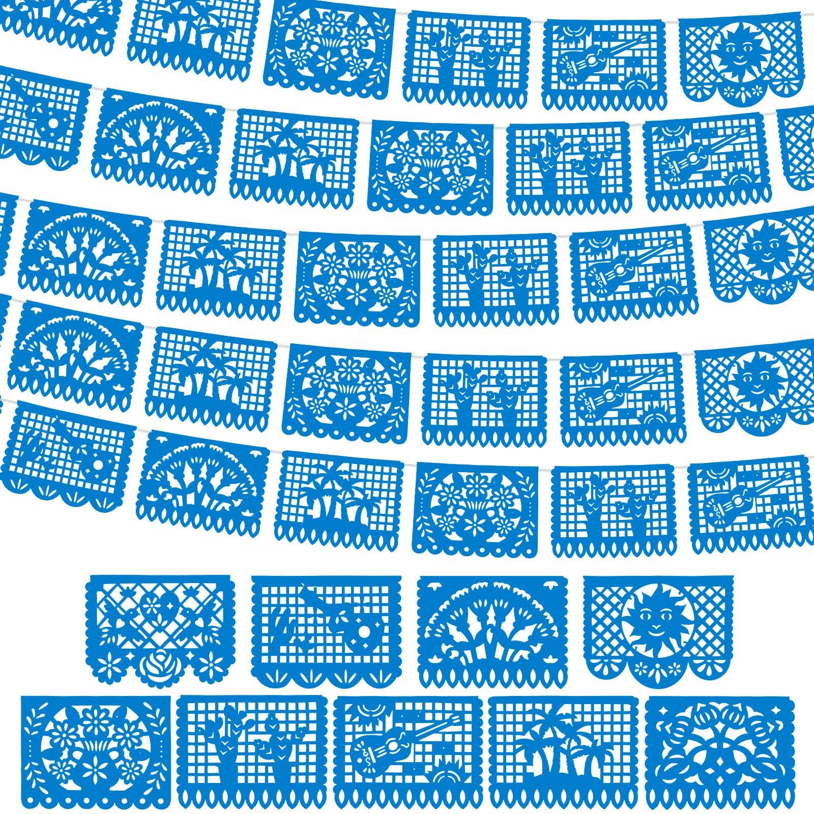 VitalCozy 4 Pack 59 ft Blue Papel Picado Banner Mexican Talavera Party ...