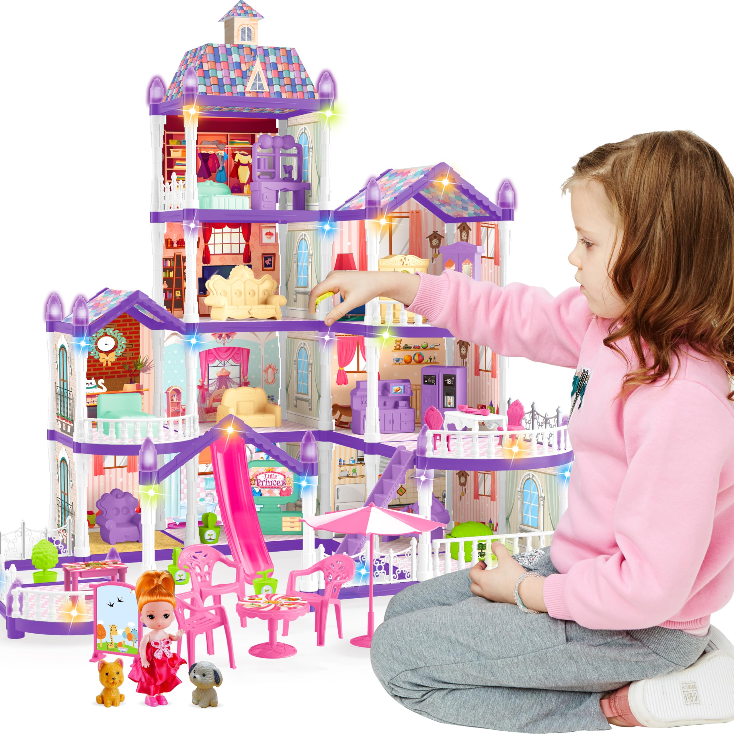 Doll House for Girls,10 Rooms Purple House Toy with Dolls Figure ...