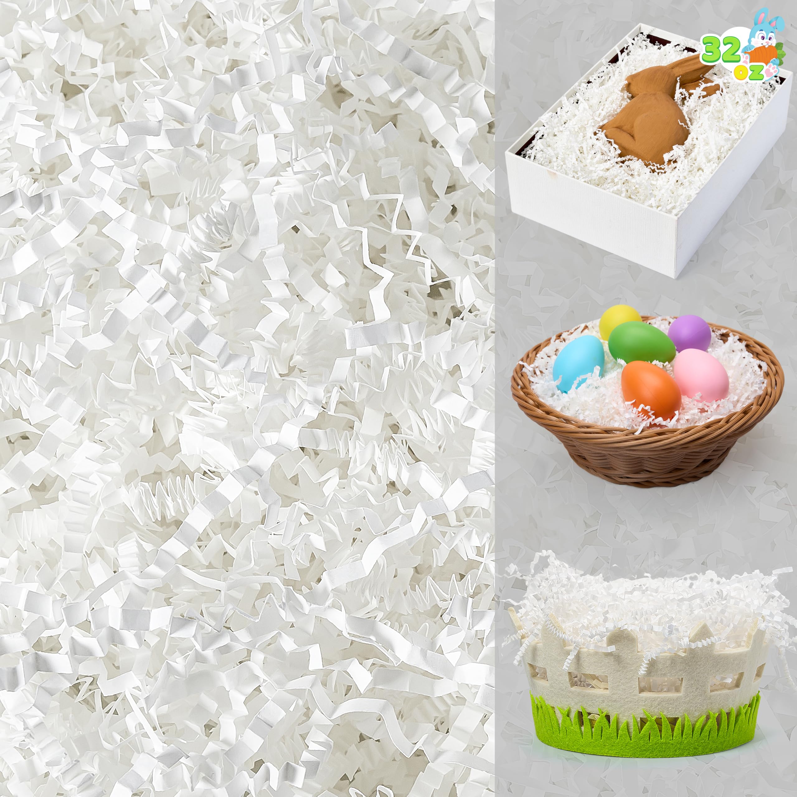 JOYIN 32oz Easter Grass, White Recyclable Paper Grass, Shred Raffia ...