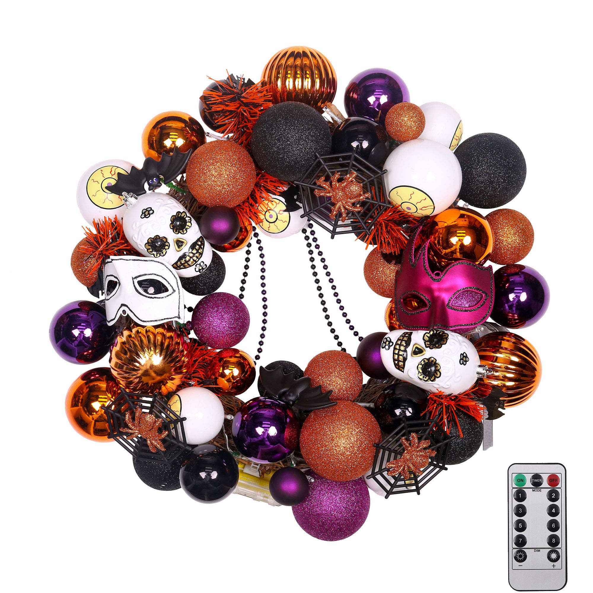 20 Pre Lit Halloween Wreath Spooky Treat or Trick Ornaments Lights 20-pre-lit-halloween-wreath-spooky-treat-or-trick-ornaments-lights