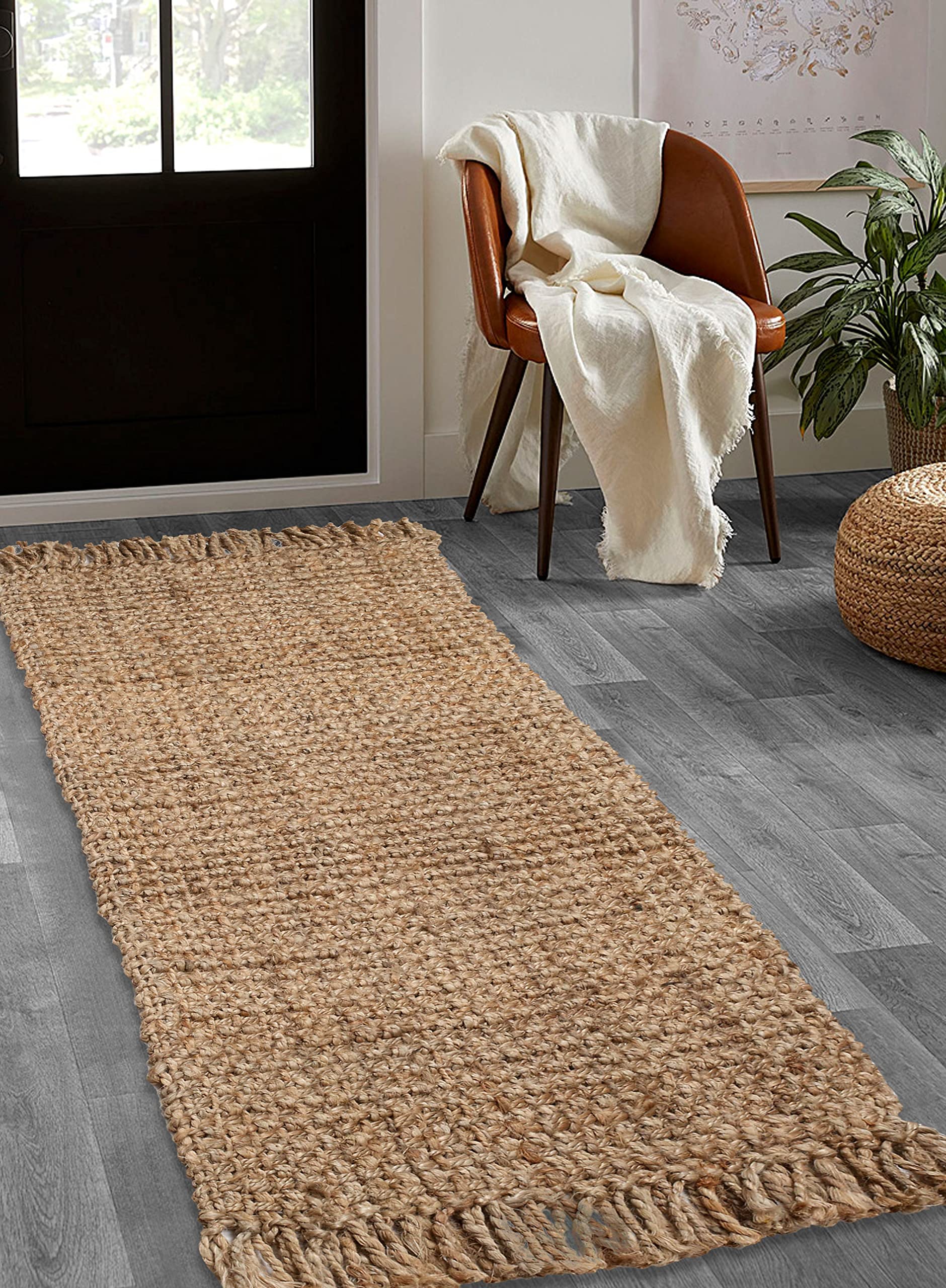 Hausattire Hand Woven Jute Runner Area Rug 2'x5' - Natural,Reversible ...