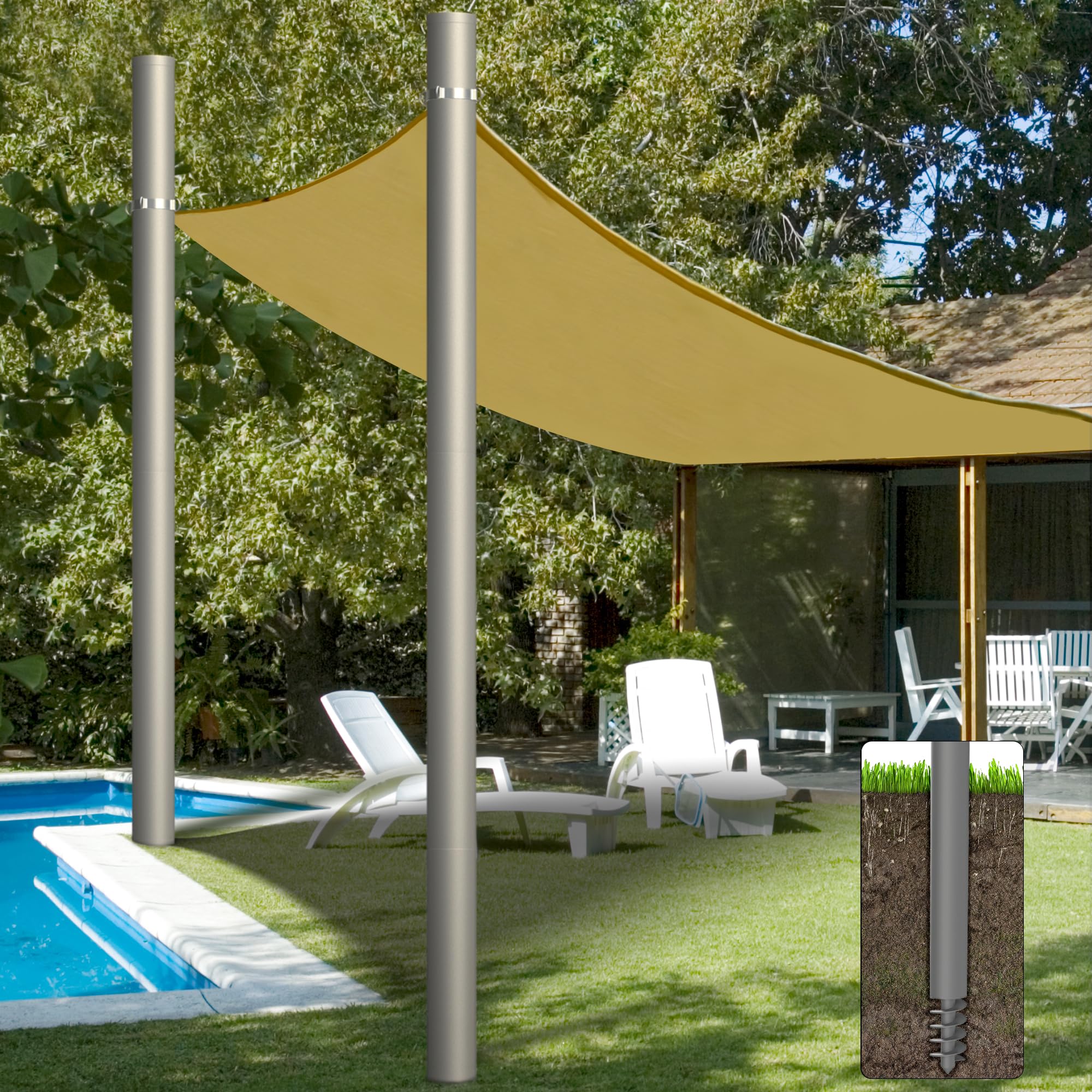 Yakmax Shade Sail Poles, Heavy Duty Sun Shade Poles, Screw in Poles for ...