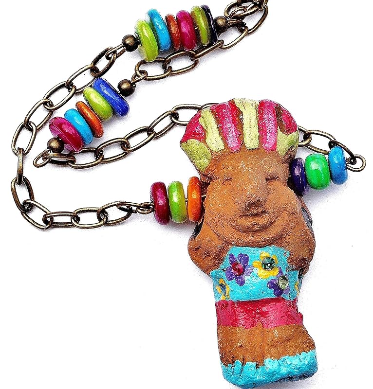 Amazon.com: Funky Colorful Hand Painted Clay Aztec Pendant Hawaiin ...