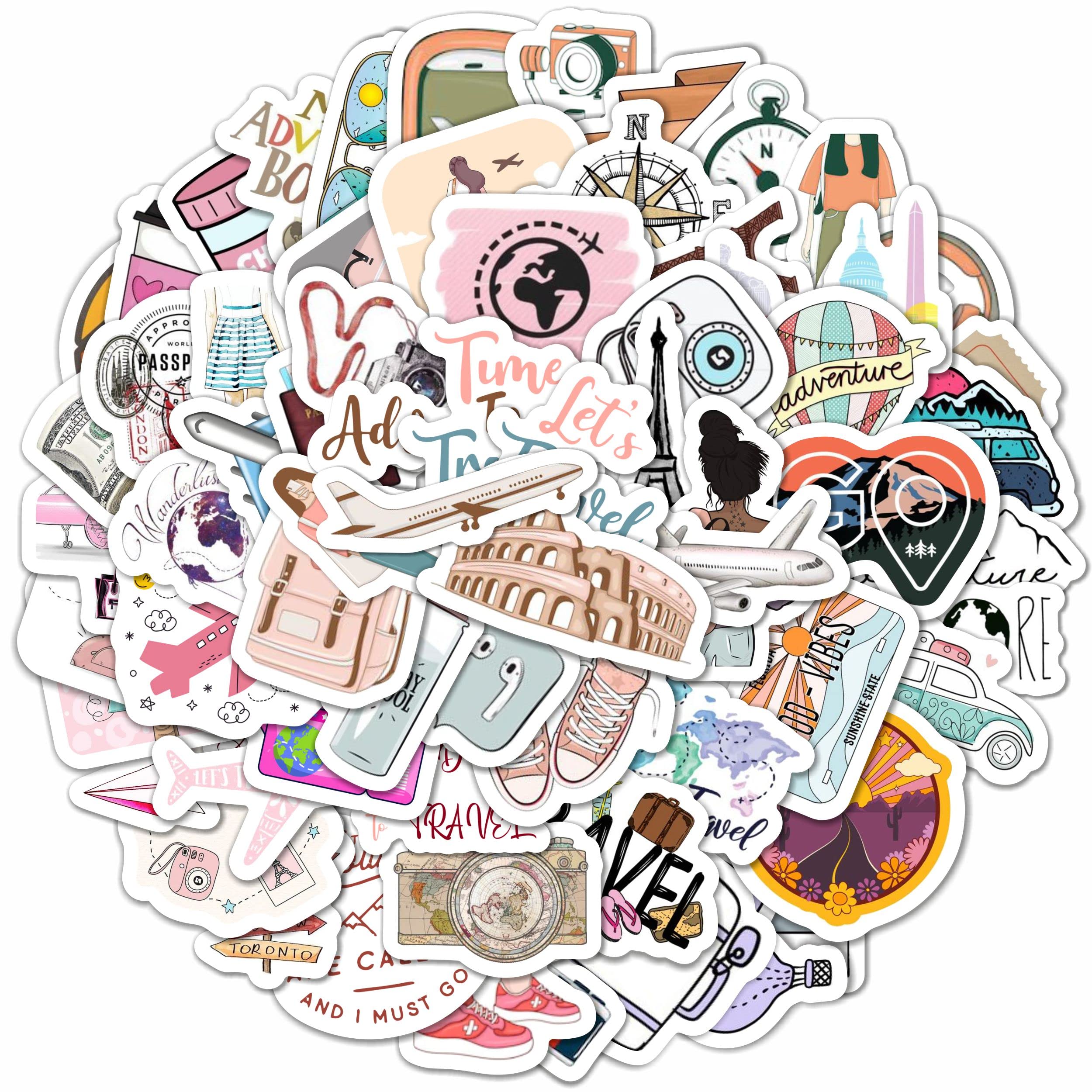 BulbaCraft 100Pcs Cute Travel Stickers for Girls, Travel Stickers for ...
