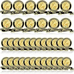 36 Pcs Employee of the Month Lapel Pin 1-12 Month Employee Star of the ...