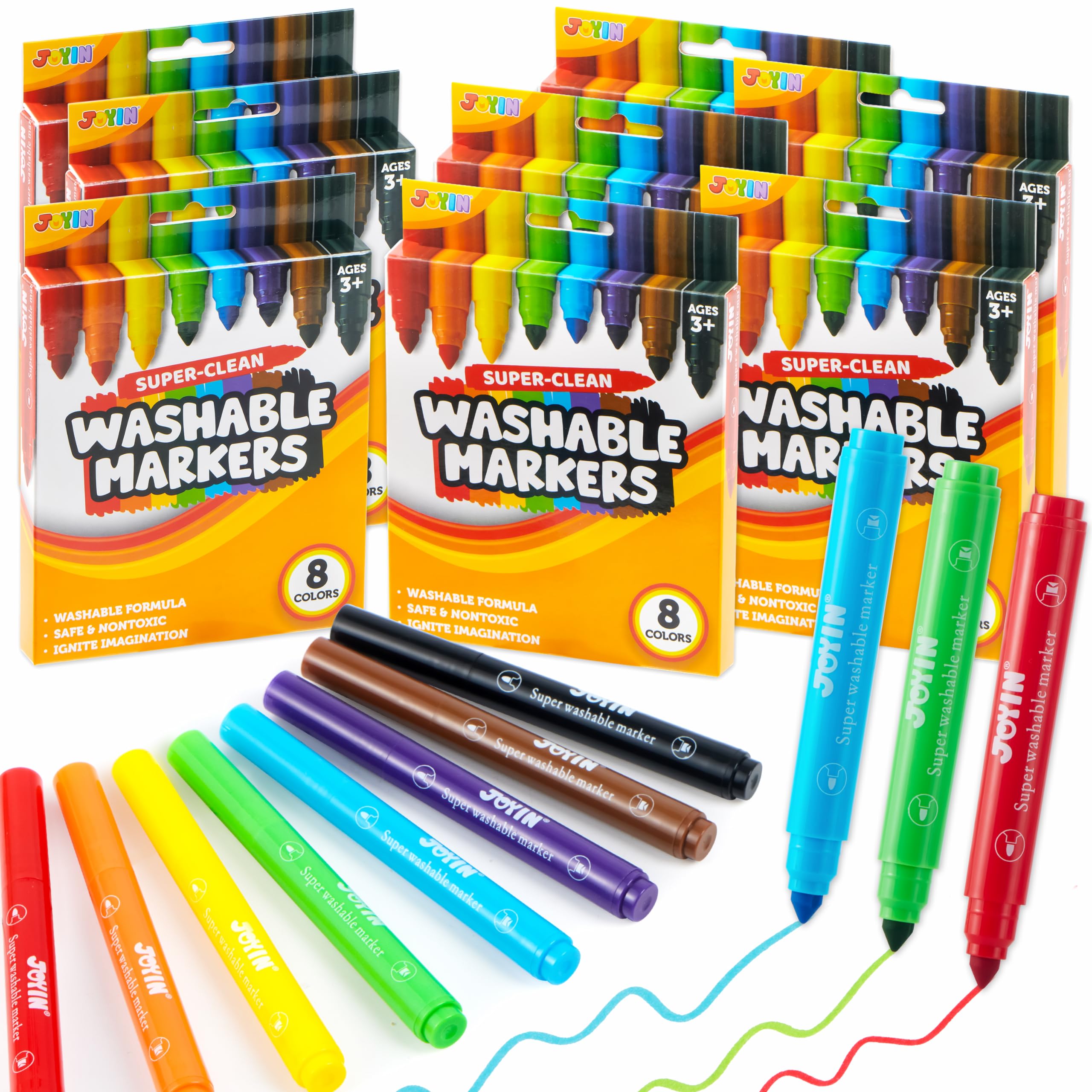 JOYIN 64 Count Washable Marker Set, Non Toxic Markers for Kids Ages 3 ...