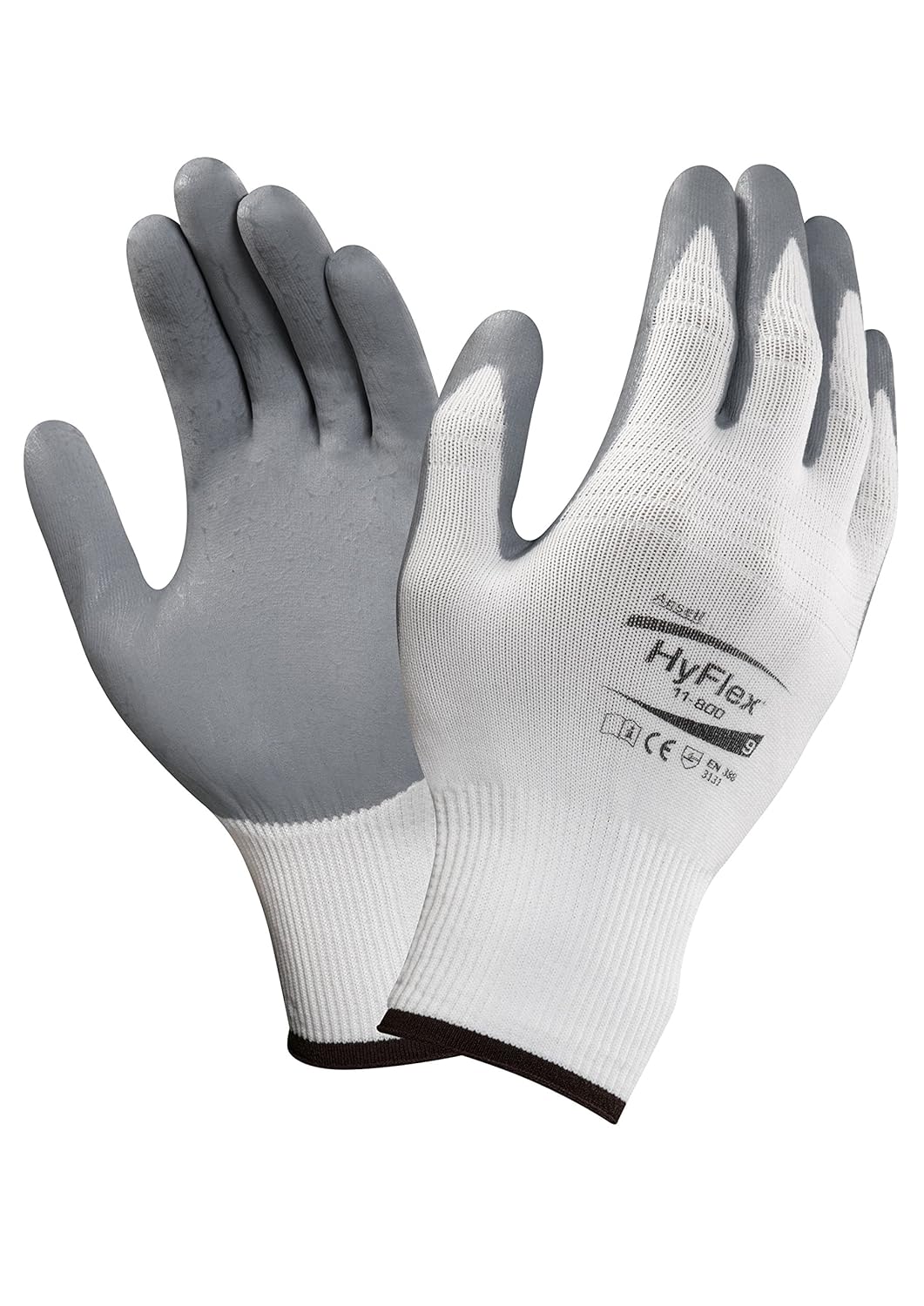 Ansell HyFlex 11-800 Nylon Glove, Gray Foam Nitrile Coating, Knit Wrist ...