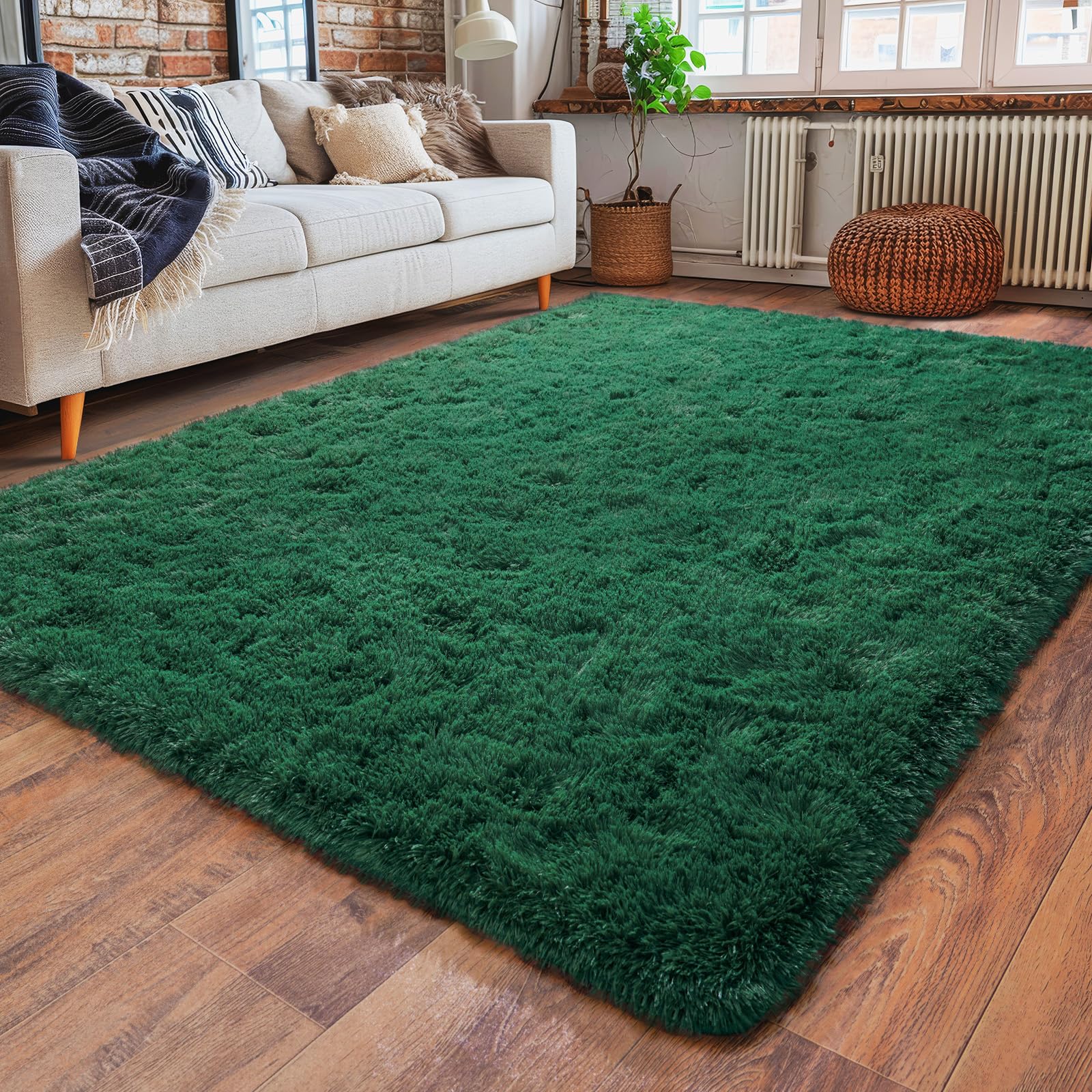 Dssimo Super Fluffy Area Rug for Bedroom, 4x6 Feet Modern Shag Green ...