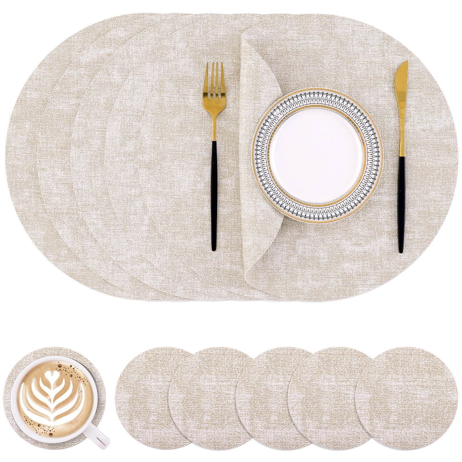 Homaxy Round Faux Leather Placemats and Coasters, Washable Dual-Side ...