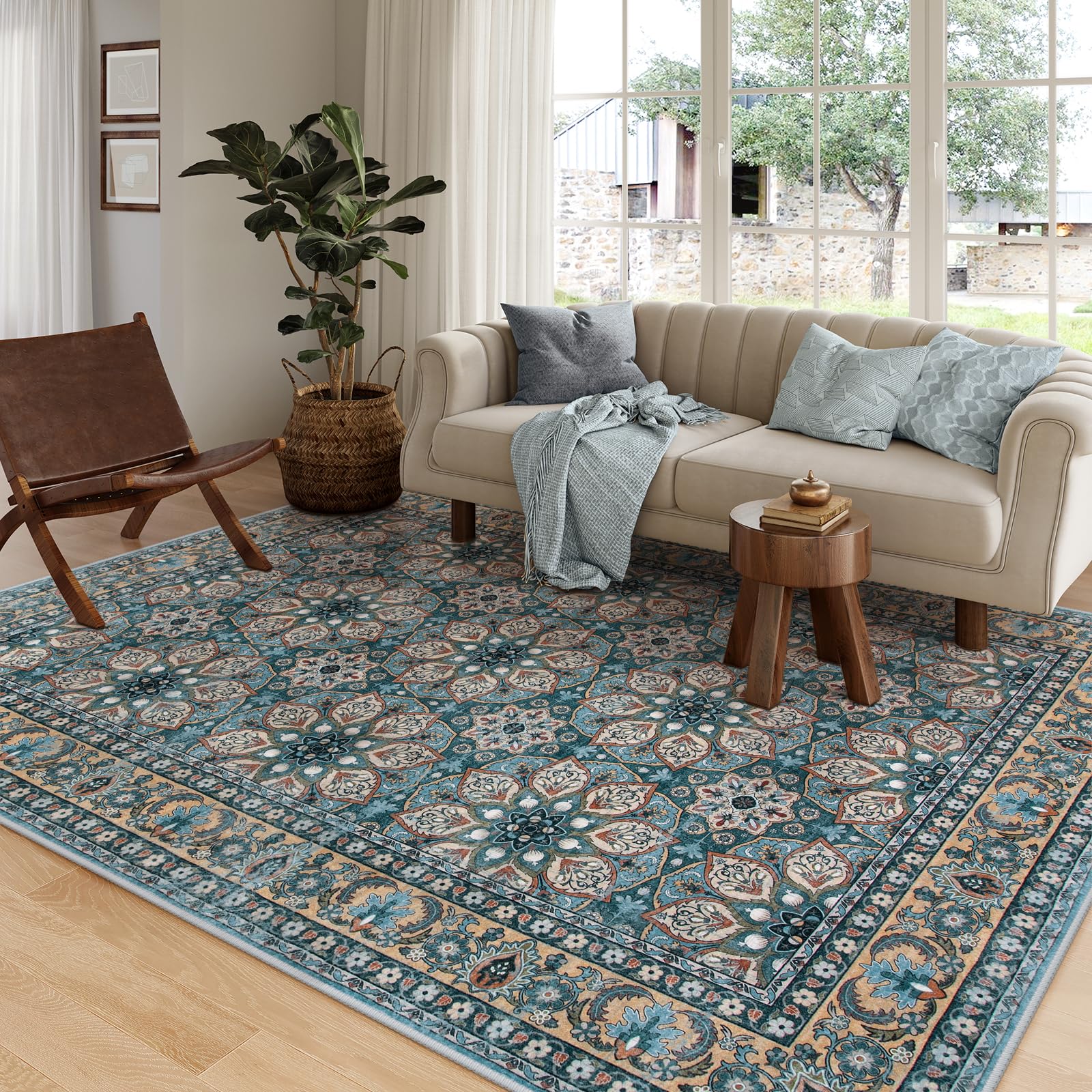 Lahome Washable Rugs 8x10 Blue Living Room Rugs 8x10,Soft Vintage Rug ...