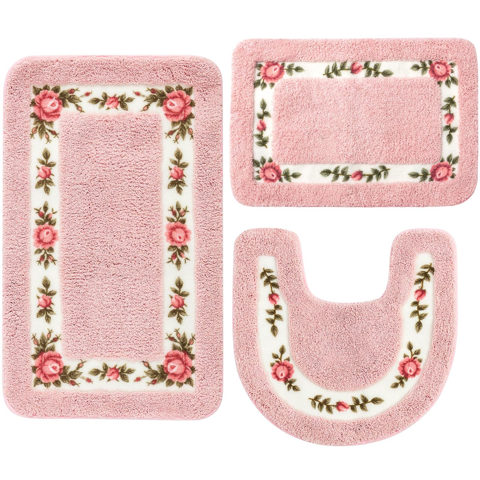 Drydiet 3 Pcs Rose Flowers Bathroom Rugs Set Coquette Room Decor Floral ...