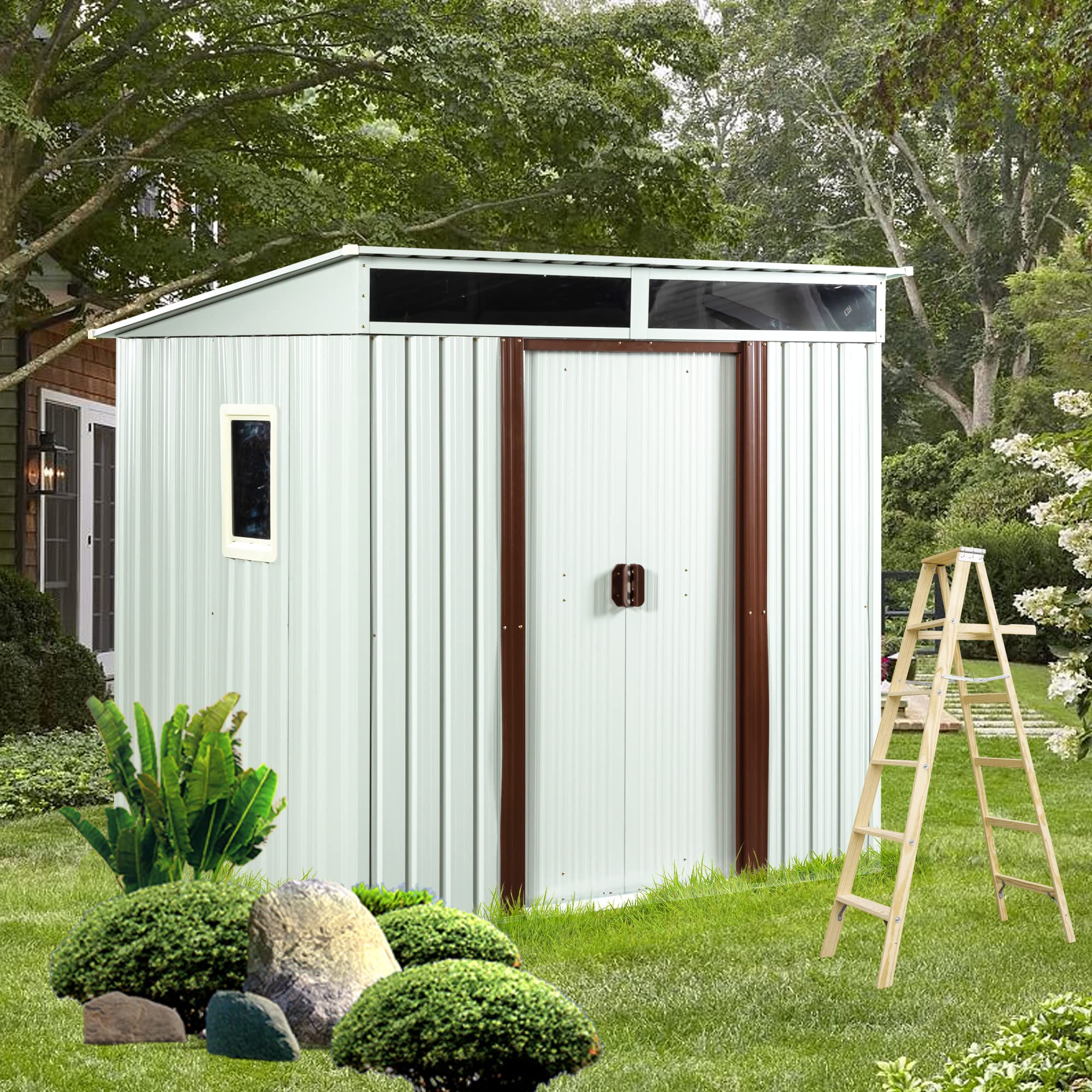 Luxo Abode Outdoor 6x5 FT Metal Storage Shed with Side Window, Utility ...