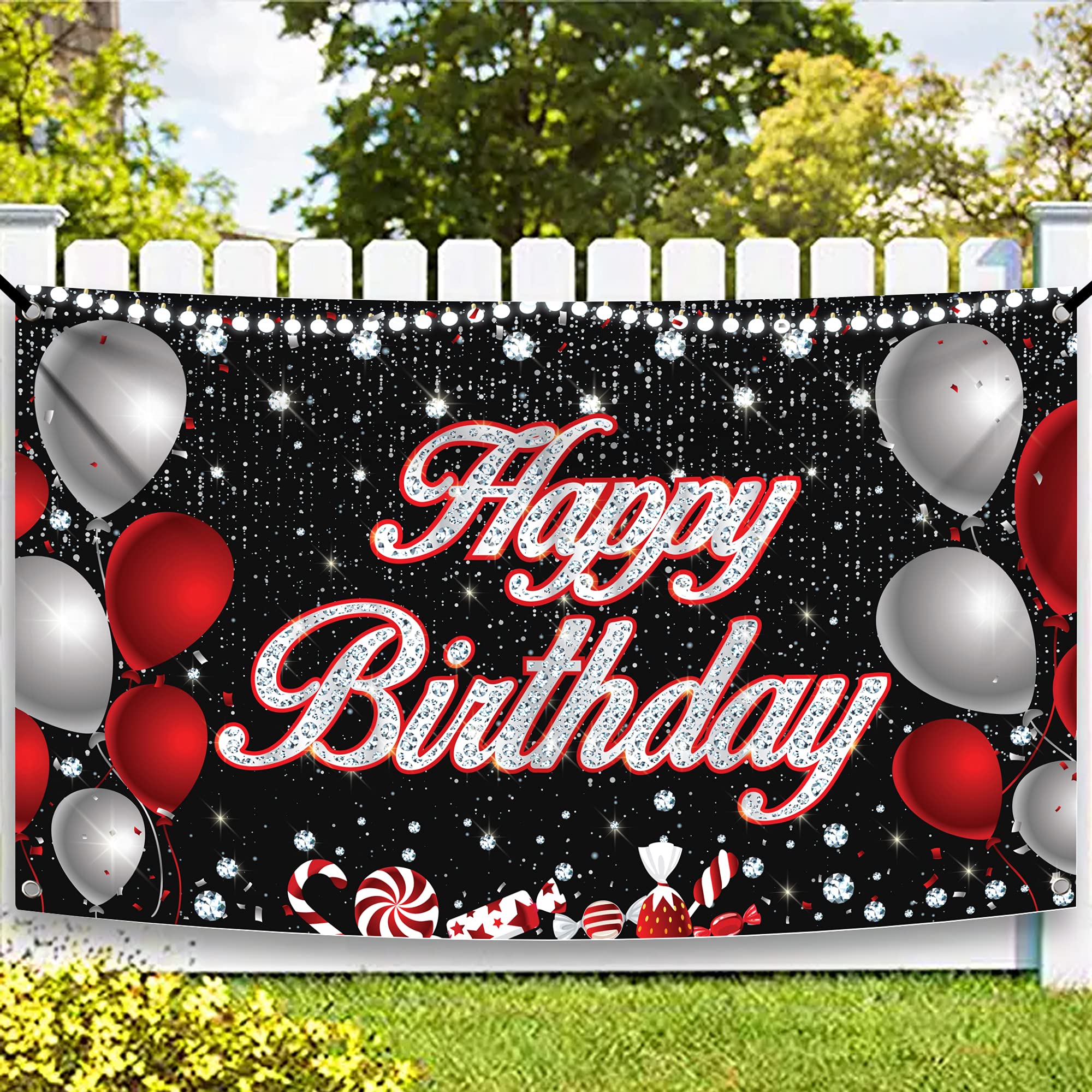 Buy KatchOn, XtraLarge Red Happy Birthday Banner - 72x44 Inch | Diamond Red and Black Birthday ...