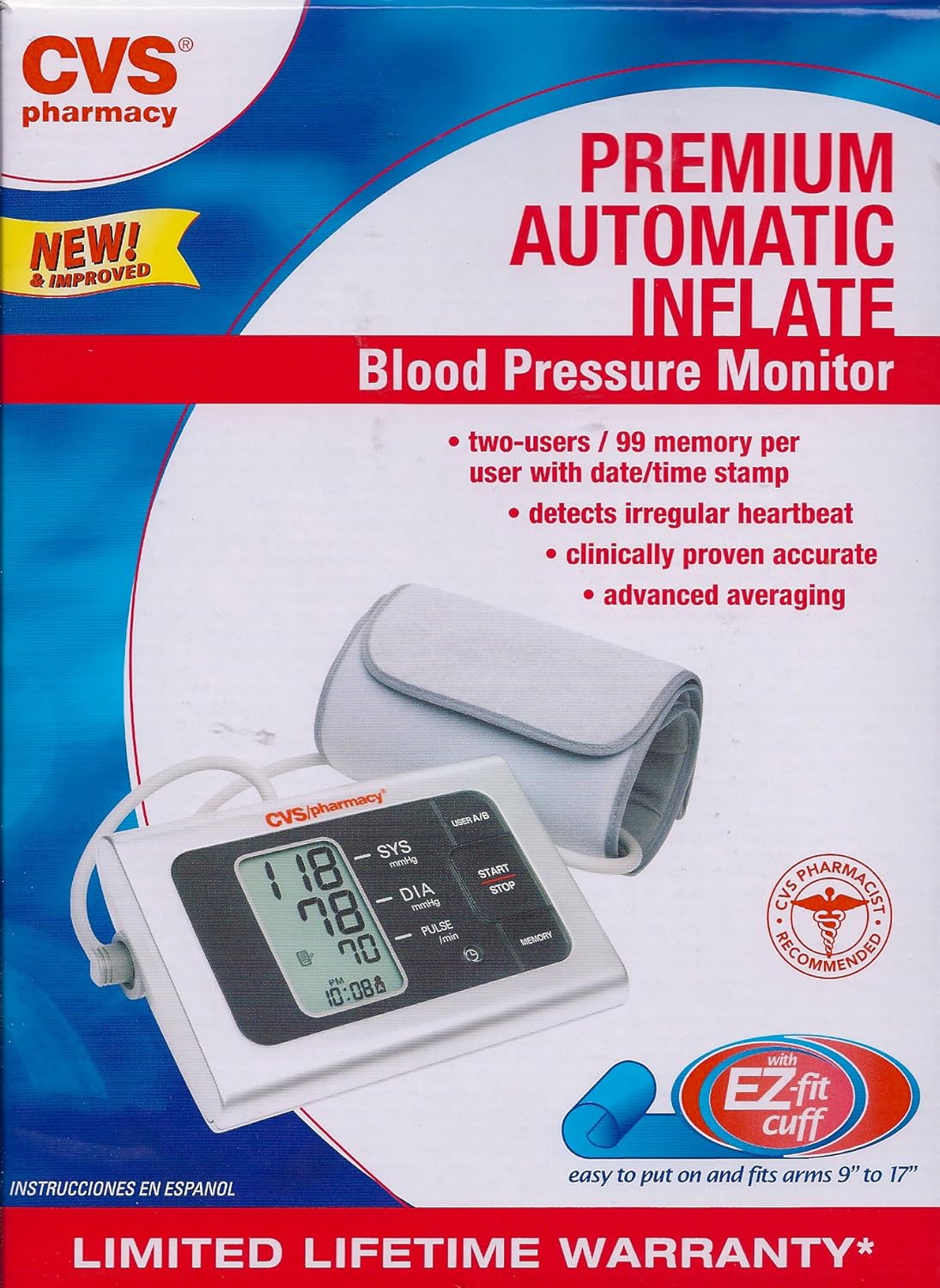 Amazon Cvs Premium AUTOMATIC Inflate Blood Pressure Monitor