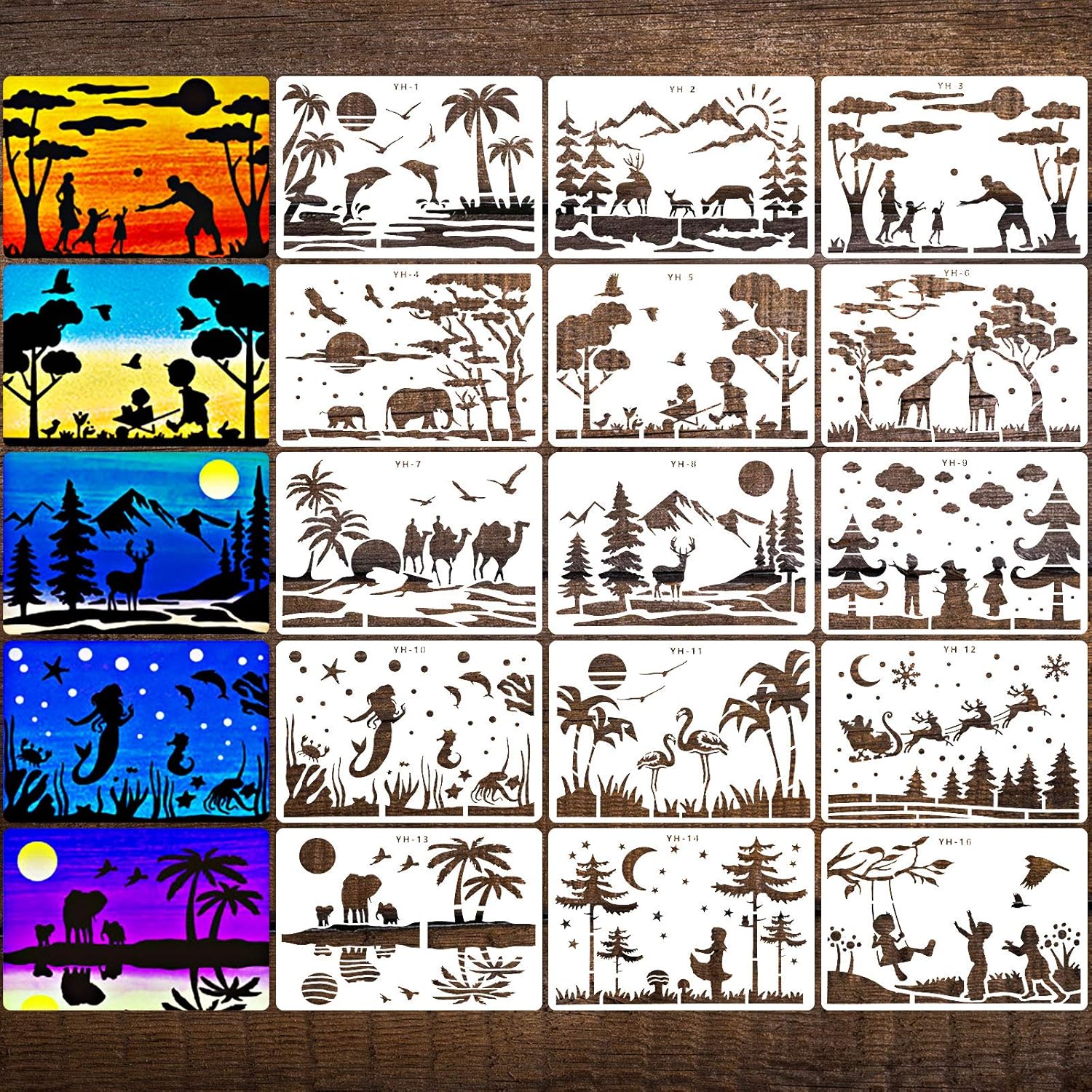 15 Pieces A4 Large Landscape Stencil Landscape Silhouette Stencil ...