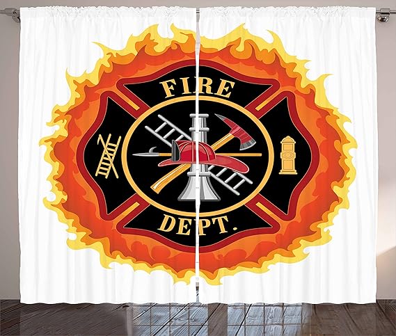 Amazon.com: Lunarable Fireman Curtains, Fire Department with Ladder ...