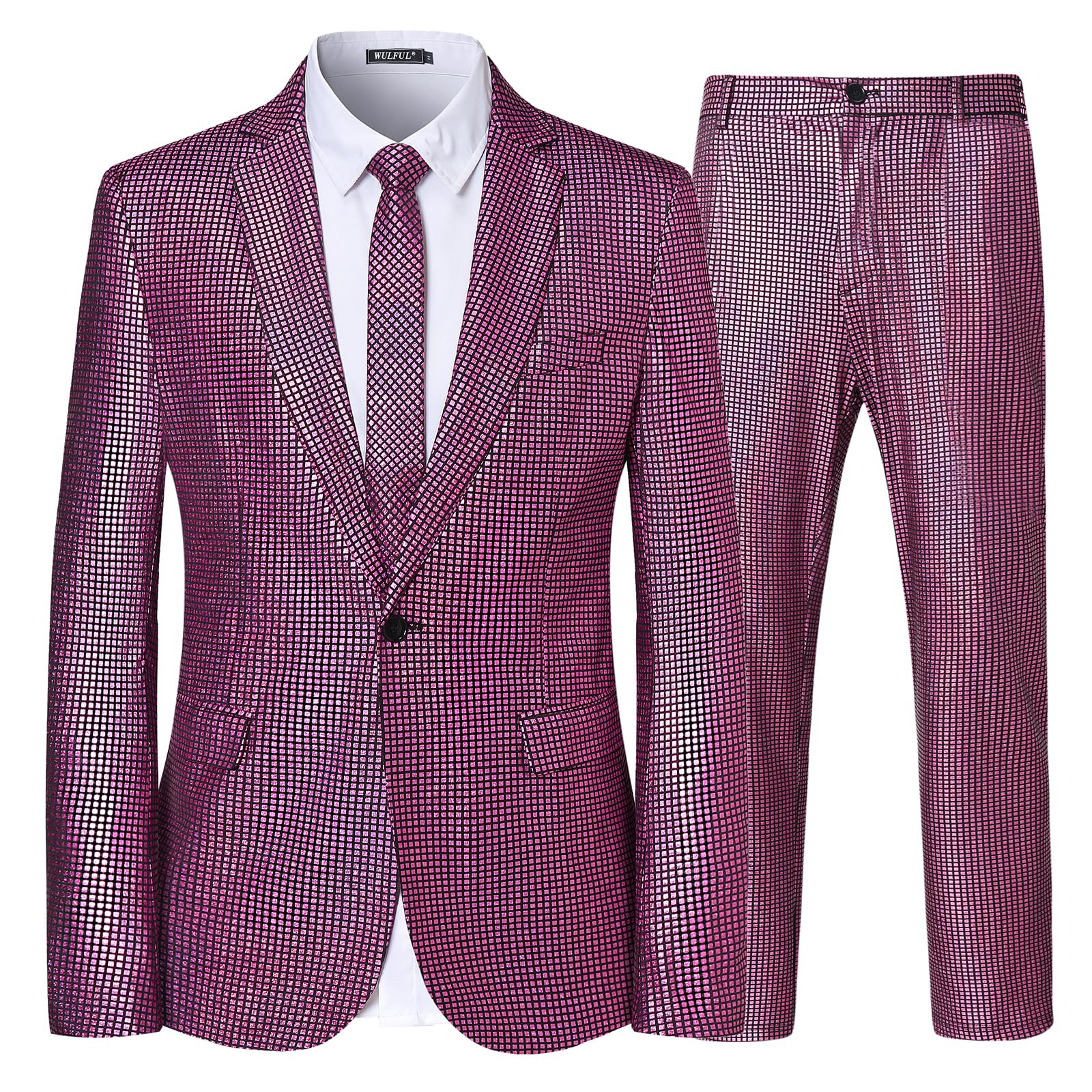 WULFUL Men's 2 Piece Disco Outfit 70s Costume Sequin Jacket and Pants ...