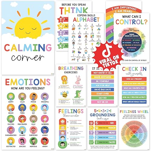 BEAWART 12 Calming Corner Classroom Posters - Feelings Wheel Chart ...