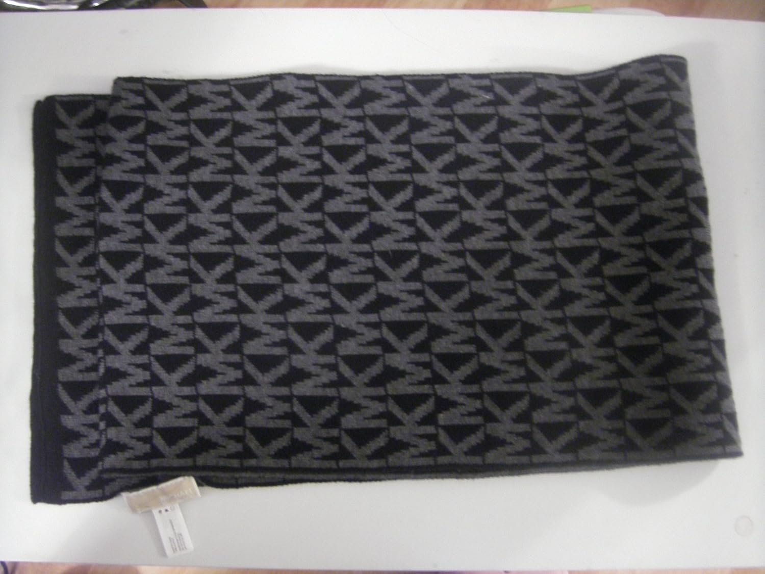 Amazon.com: Michael Kors Knit MK Signature Jacquard Black/Gray Scarf ...