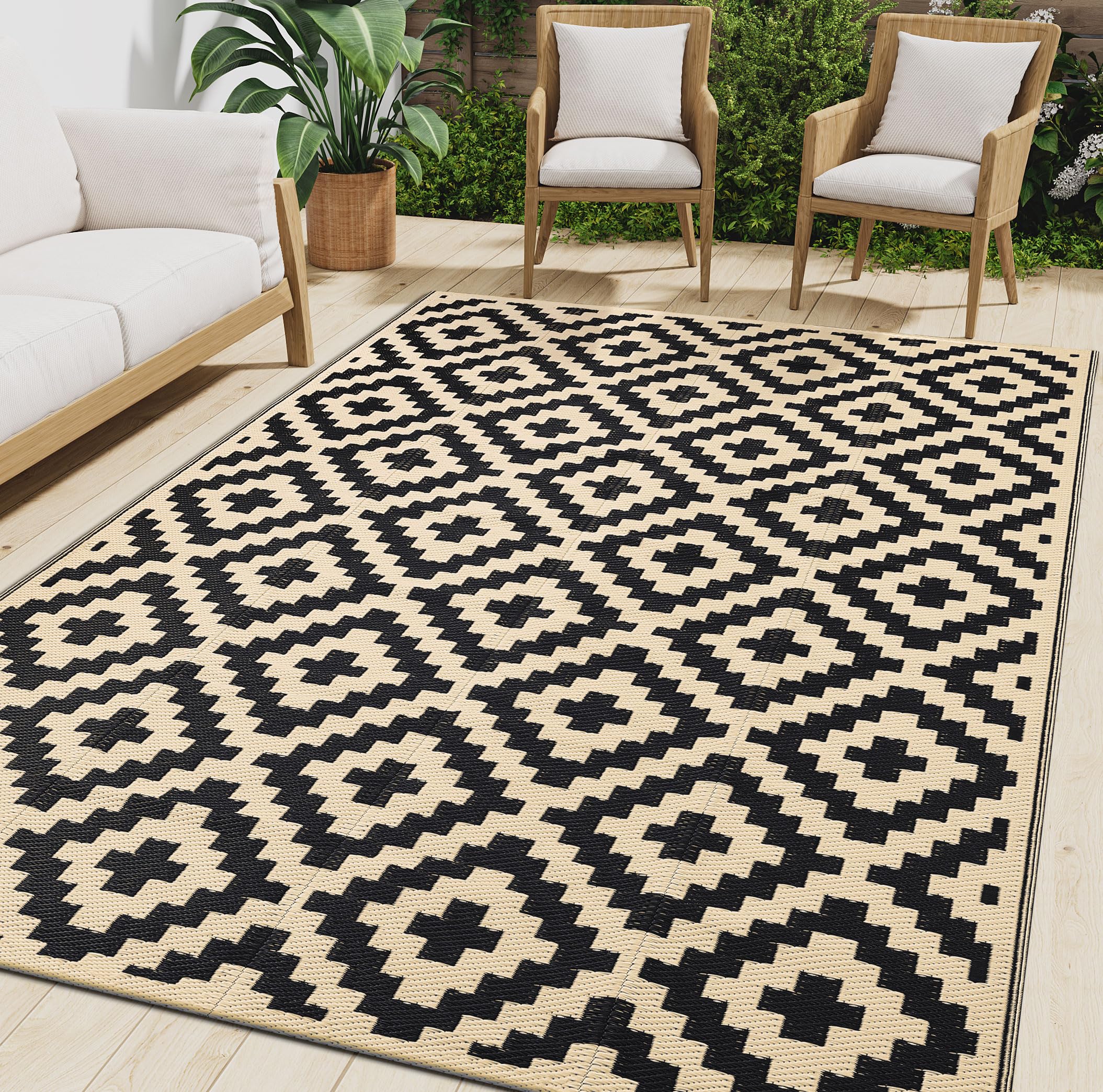 Smiry Waterproof Outdoor Rug 5x8 ft, Reversible Plastic Straw Patio ...