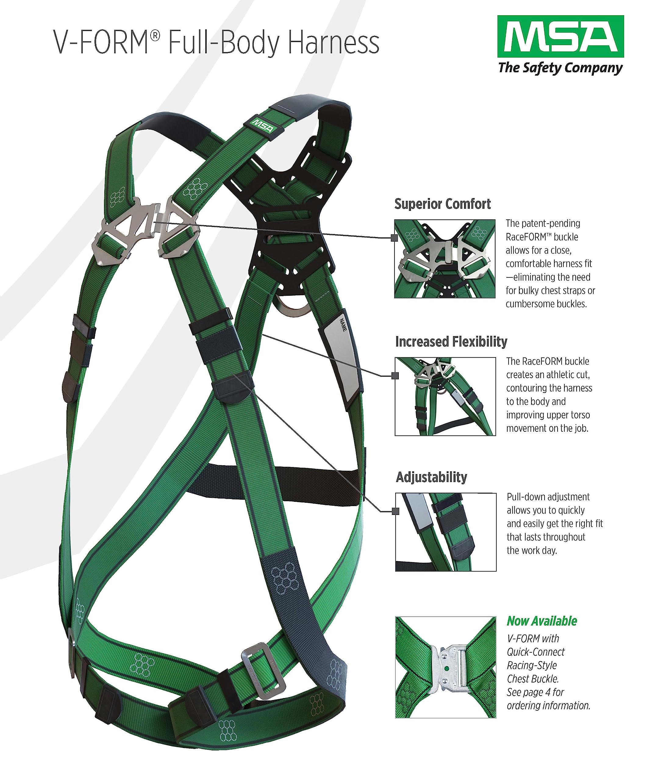 MSA 10197220 V-Form Full Body Safety Harness - Size: Extra Large, D ...