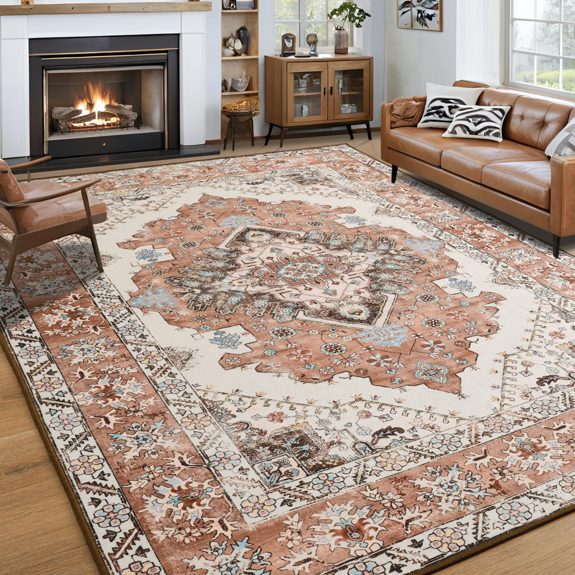 Noahas Orange 6x9 Area Rugs for Living Room, Vintage Machine Washable ...