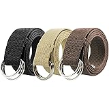 Canvas Web Belt Double D-Ring Buckle 1.5" Wide with Metal Tip Solid ...