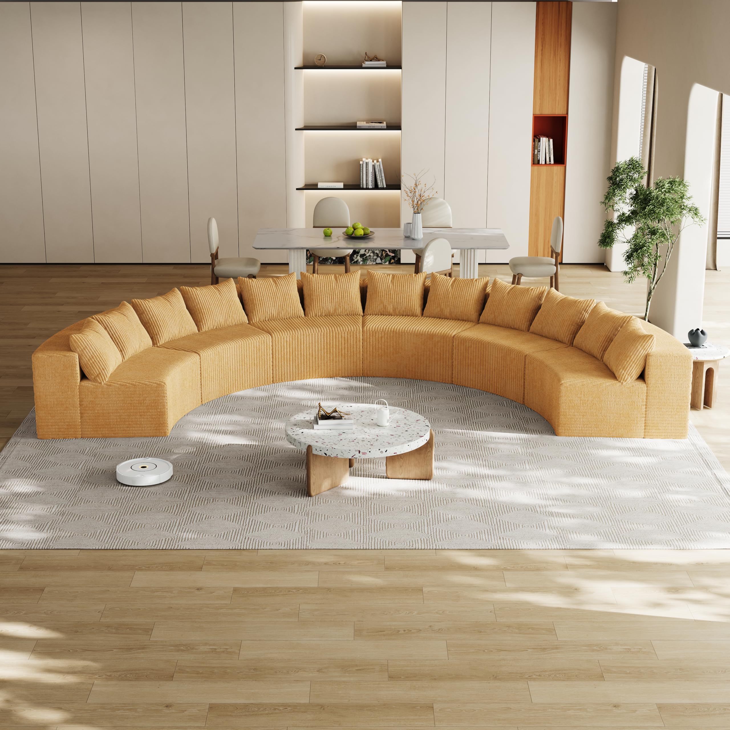 KEIKI Corduroy Curved Sectional Sofa, 6 Seater Symmetrical Modular Semi ...