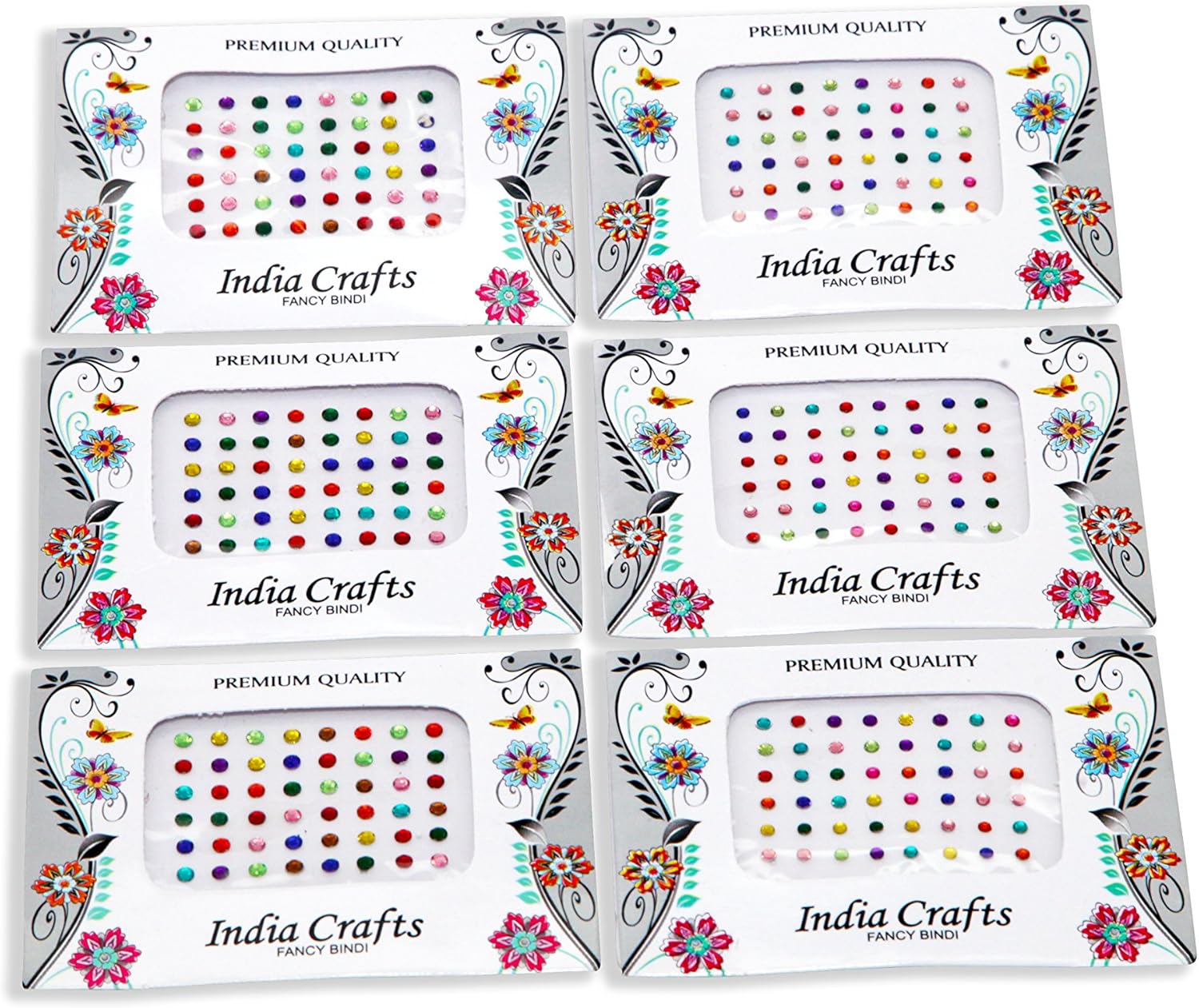 6 Packs- 288 Multicolored Crystal Dots Bindi Indian Bindi Bollywood ...