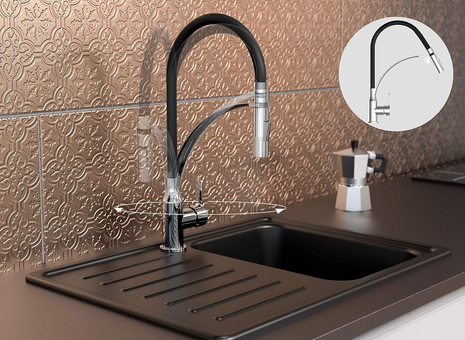 EISL NI183CARCRB CARNEO Kitchen Tap with Extendable Shower Tap for ...