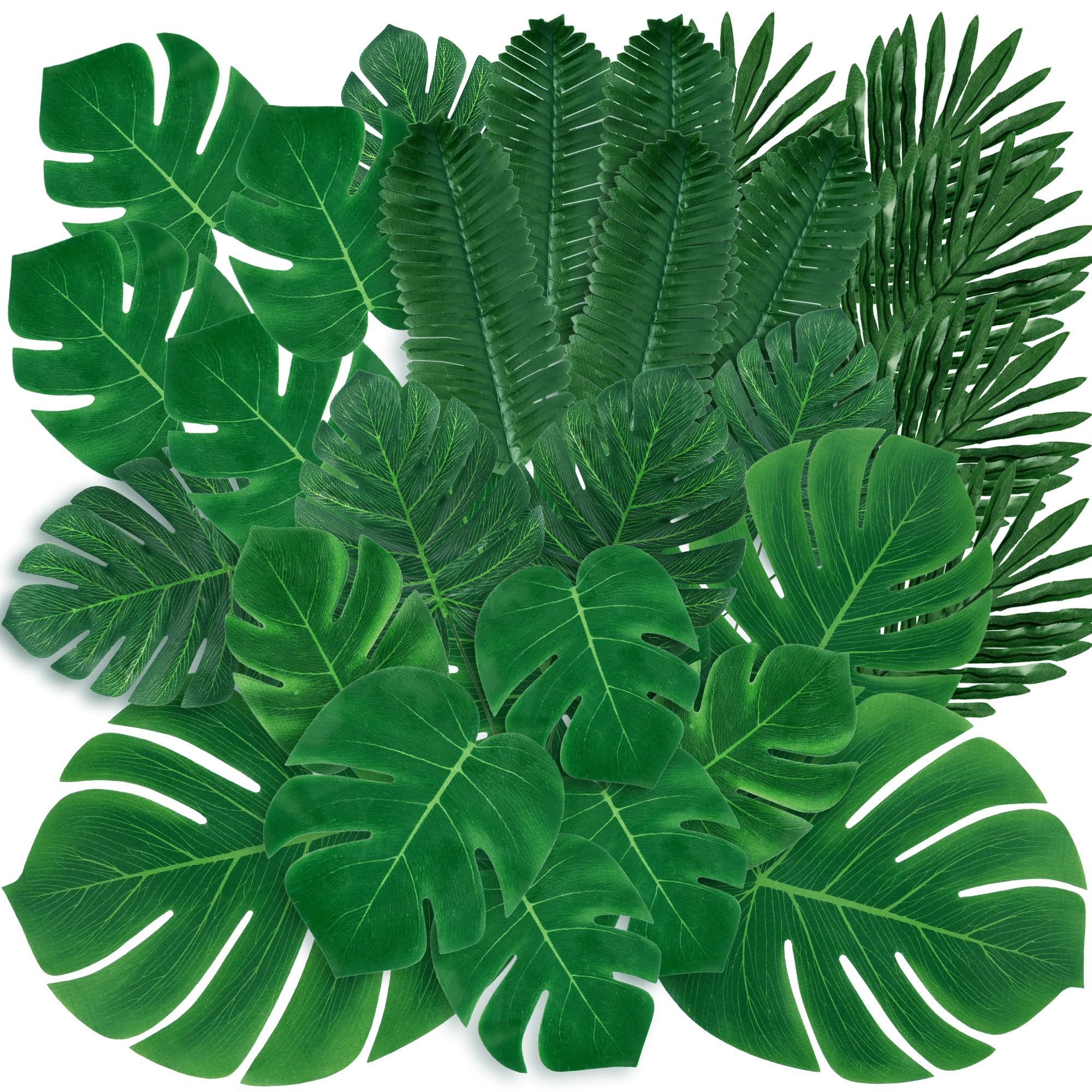 Sggvecsy 34 Pieces 6 Kinds Artificial Tropical Palm Leaves Tropical ...