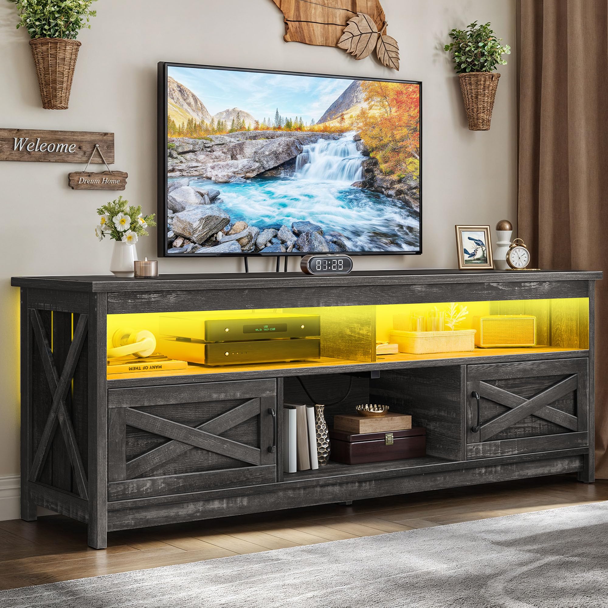 YITAHOME Farmhouse TV Stand for 75 Inch Television Stand, LED ...